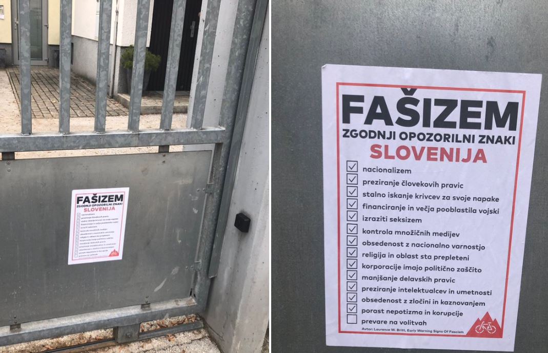The threats continue: a poster with “warning signs of early fascism ...
